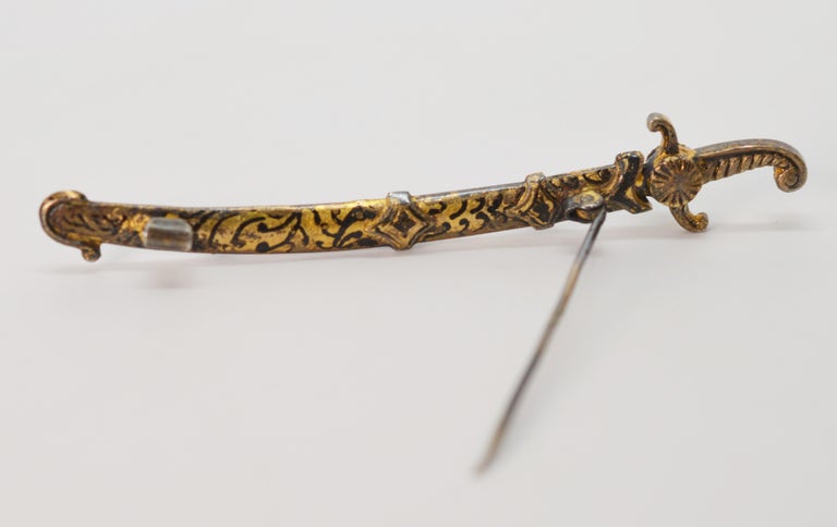 Antique Gold-Plated Sterling Silver Scimitar Brooch Pin at 1stDibs