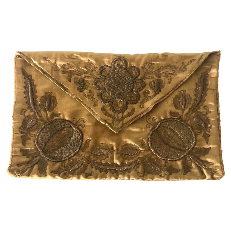 Antique Gold Silk and Metallic Threads Embroidery Textile at 1stDibs