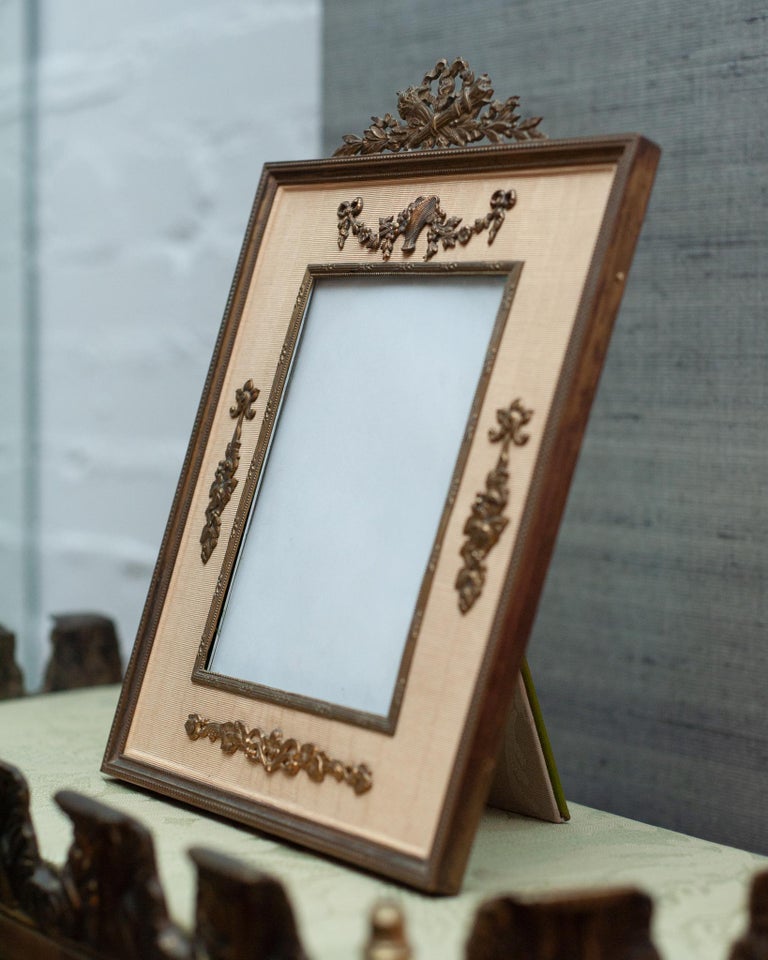 Antique Gold Silk Moiré and Bronze Picture Frame with Garlands For Sale ...