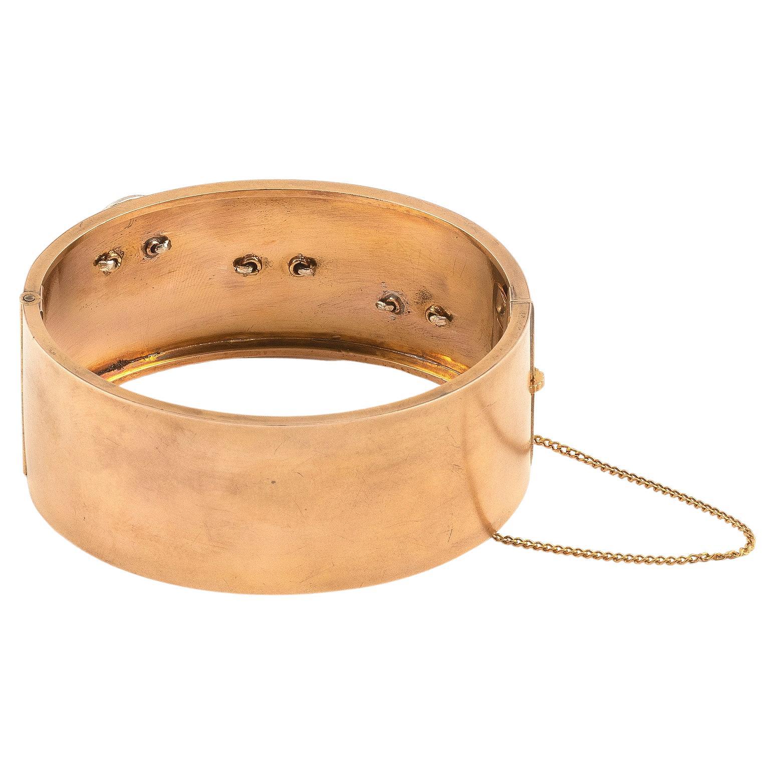 Antique Gold Silver Coin Motif Bangle Bracelet For Sale at 1stDibs