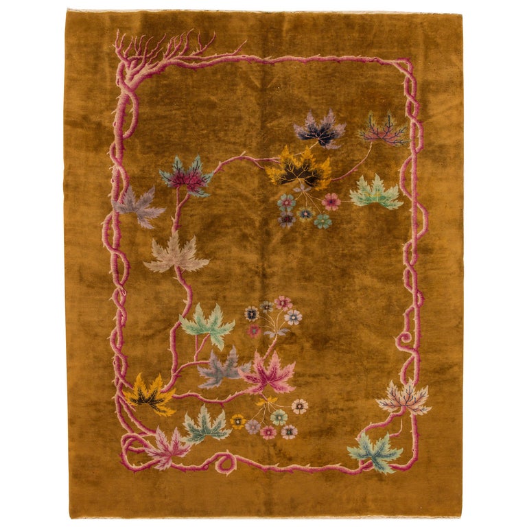 Antique Goldenrod Art Deco Chinese Wool Rug at 1stDibs
