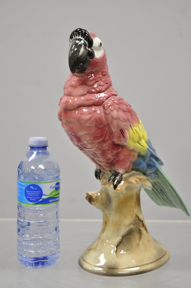 Antique Goldscheider Glazed Ceramic Porcelain Pink Parrot on Branch ...