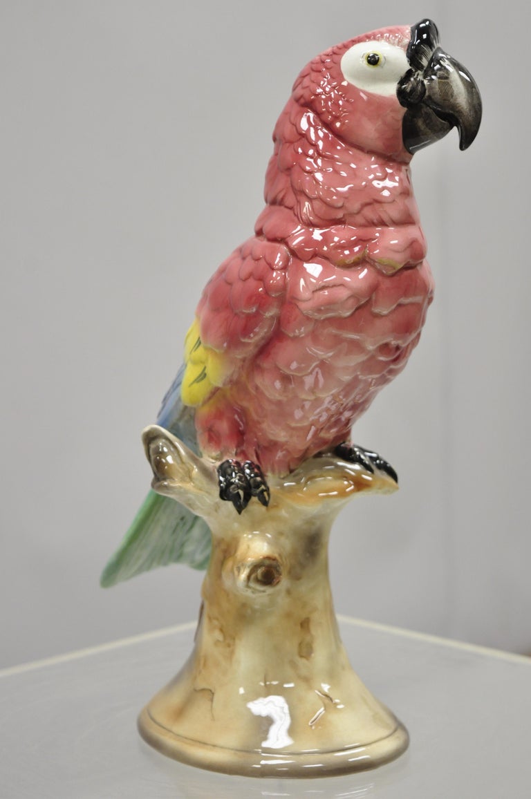 Antique Goldscheider Glazed Ceramic Porcelain Pink Parrot on Branch ...