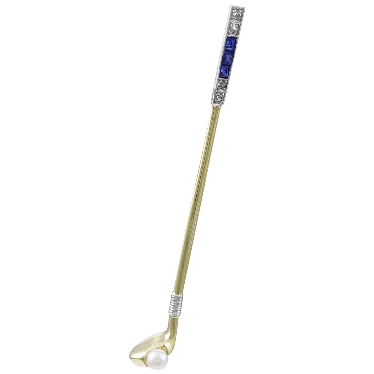Antique Golf Gold or Platinum Stick Pin at 1stDibs
