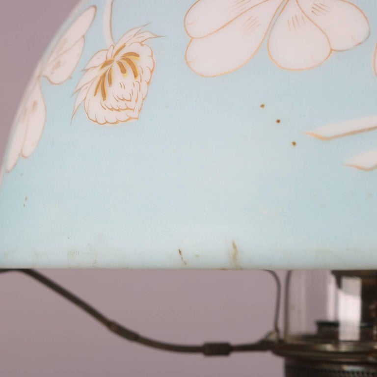 Antique Gone with the Wind Gilt and Painted Satin Glass Electrified Oil ...