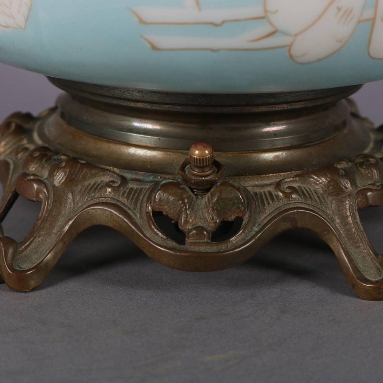 Antique Gone with the Wind Gilt and Painted Satin Glass Electrified Oil ...