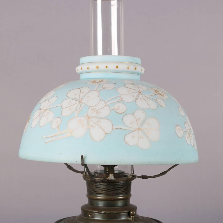 Antique Gone with the Wind Gilt and Painted Satin Glass Electrified Oil ...