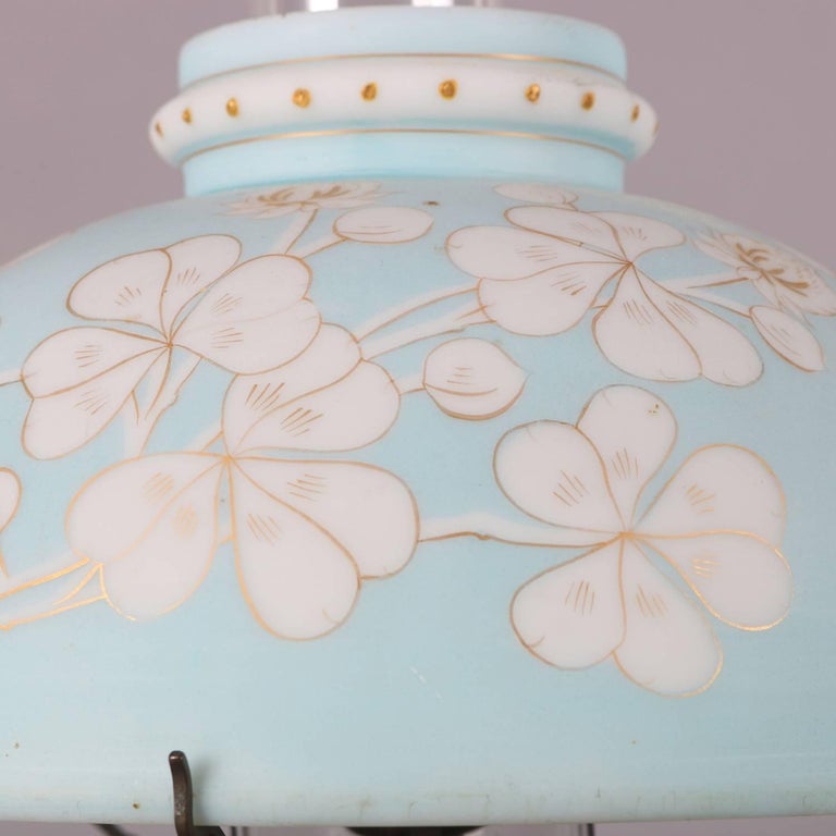 Antique Gone with the Wind Gilt and Painted Satin Glass Electrified Oil ...