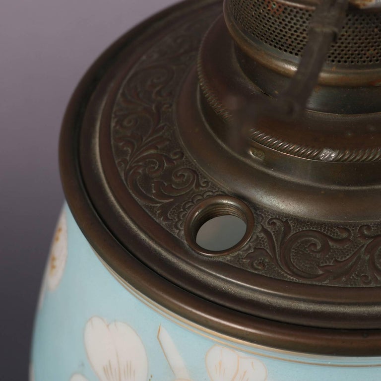 Antique Gone with the Wind Gilt and Painted Satin Glass Electrified Oil ...