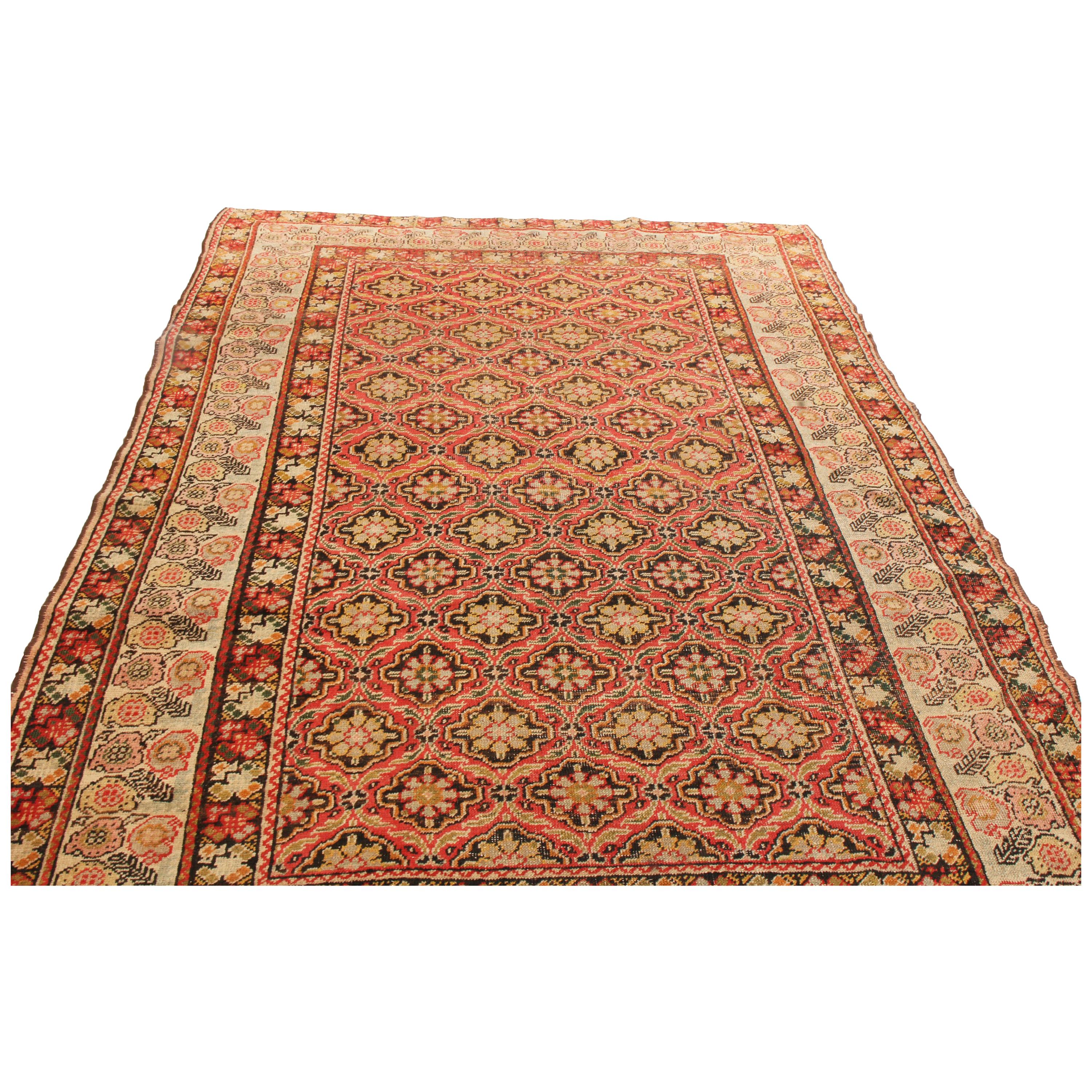 Antique Gordes Traditional Red and Beige Geometric-Floral Wool Rug For ...