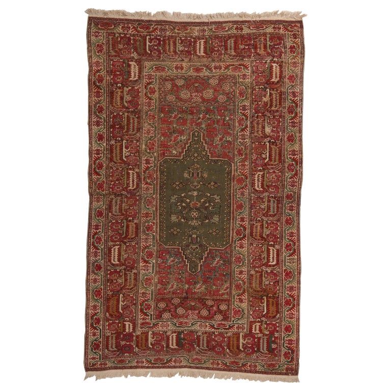 Antique Gordes Traditional Red and Sage Green Wool Rug by Rug and Kilim ...