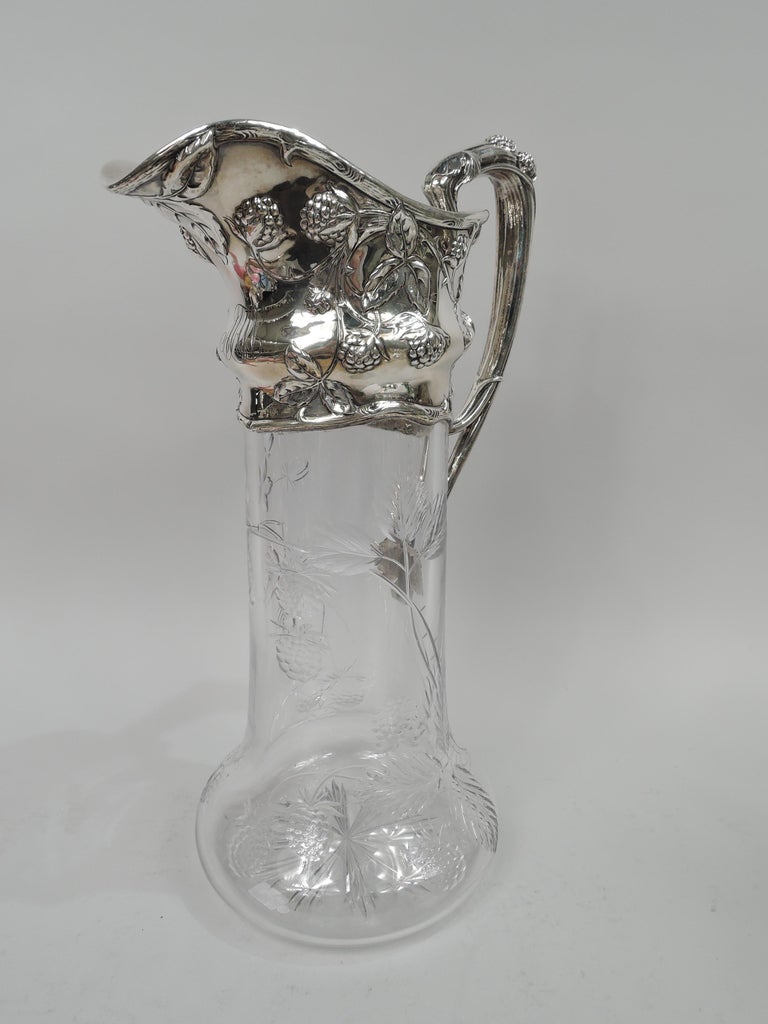 Antique Gorham Art Nouveau Sterling Silver and Cut Glass Claret Jug For ...