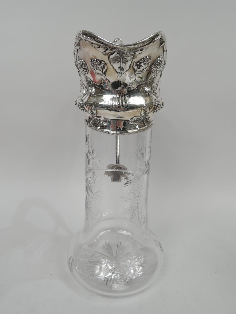 Antique Gorham Art Nouveau Sterling Silver and Cut Glass Claret Jug For ...