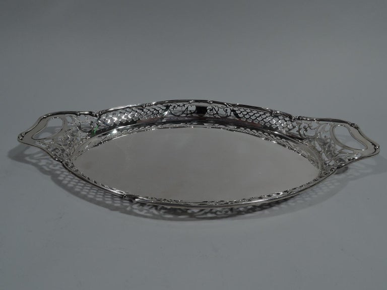 Antique Gorham Sterling Silver Pierced Gallery Tray For Sale at 1stDibs