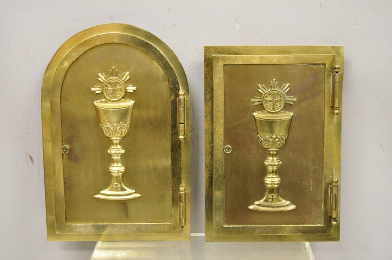 Antique Gothic Bronze Wall Hanging Altar Door Tabernacle with Chalice ...