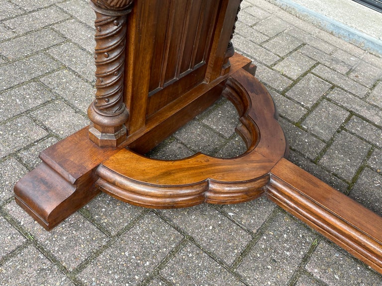 Antique Gothic Desk w. Hand Carved Church Windows, Holy Men, Chimeras ...