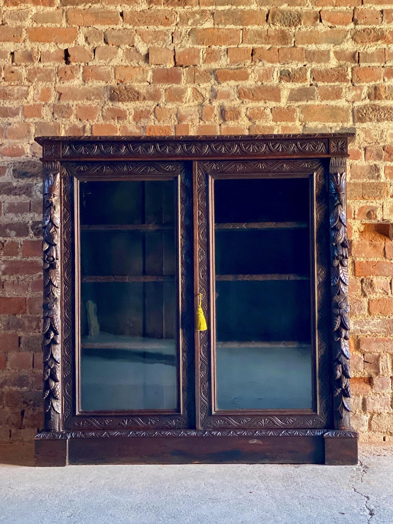 Antique Gothic Green Man Oak Bookcase Victorian Glazed circa 1870 3 at ...