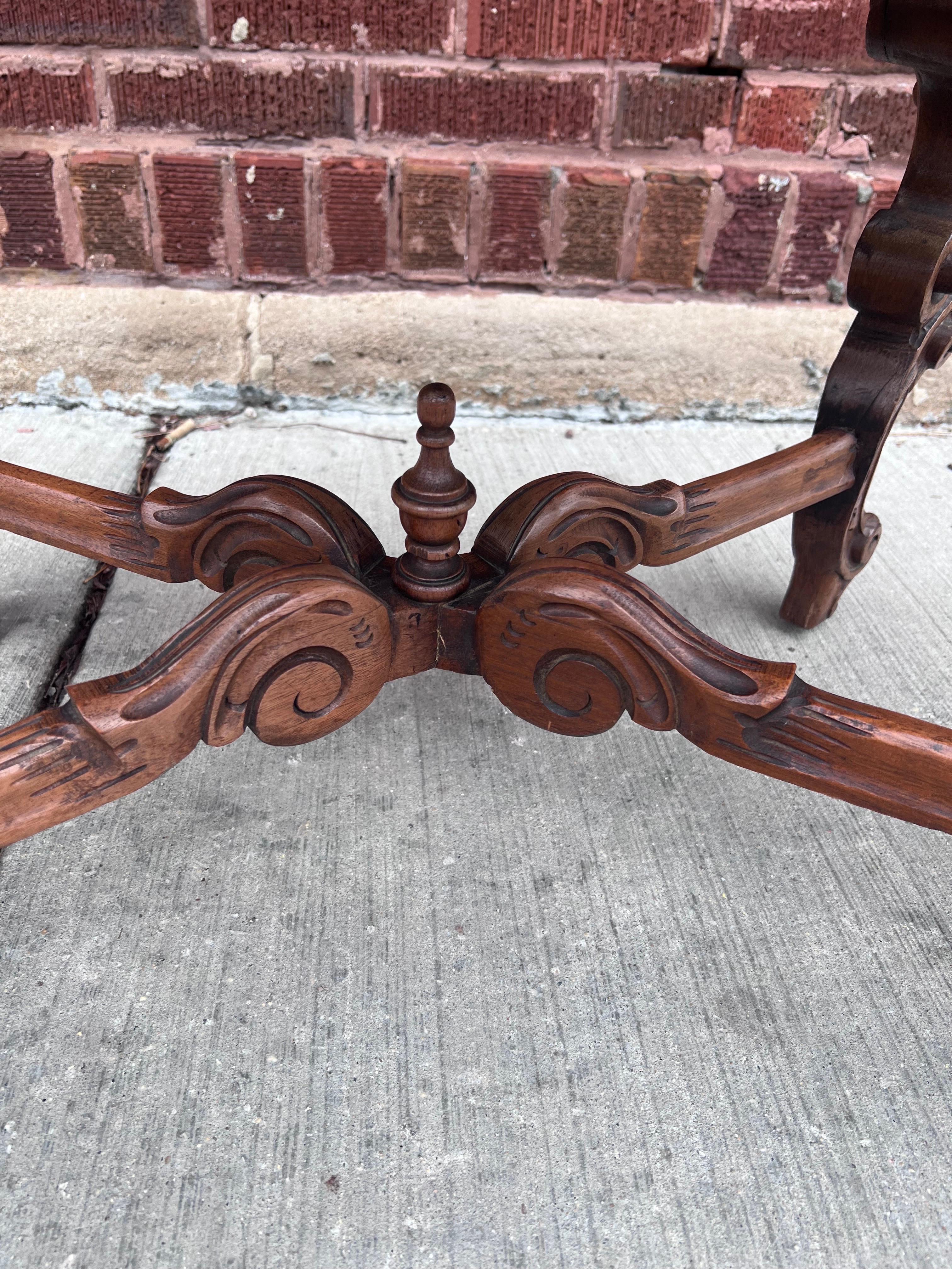 Antique Gothic Griffin Carved Ottoman Newly Upholstered in Blue Velvet ...