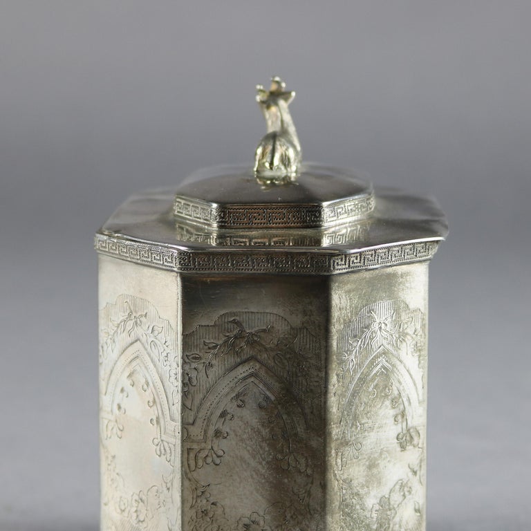 Antique Gothic Reed and Barton Silver Plate Figural Tea Caddy with Goat ...