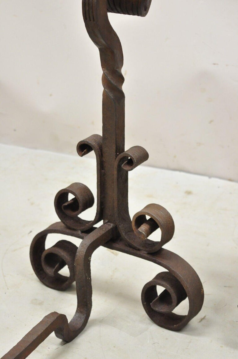 Antique Gothic Renaissance Scrolling Cast Iron Fireplace Andirons - a ...