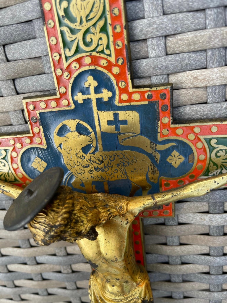 Antique Gothic Revival Crucifix w. Bronze Corpus and Enamelled ...