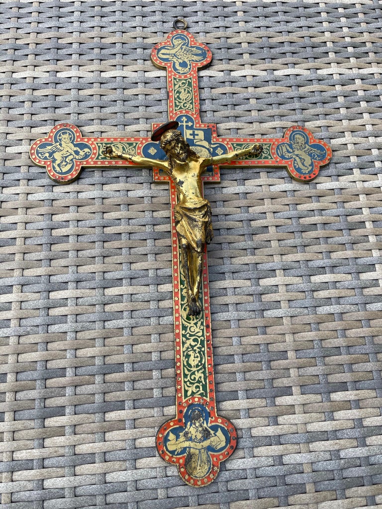 Antique Gothic Revival Crucifix w. Bronze Corpus and Enamelled ...