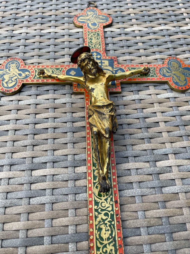 Antique Gothic Revival Crucifix w. Bronze Corpus and Enamelled ...