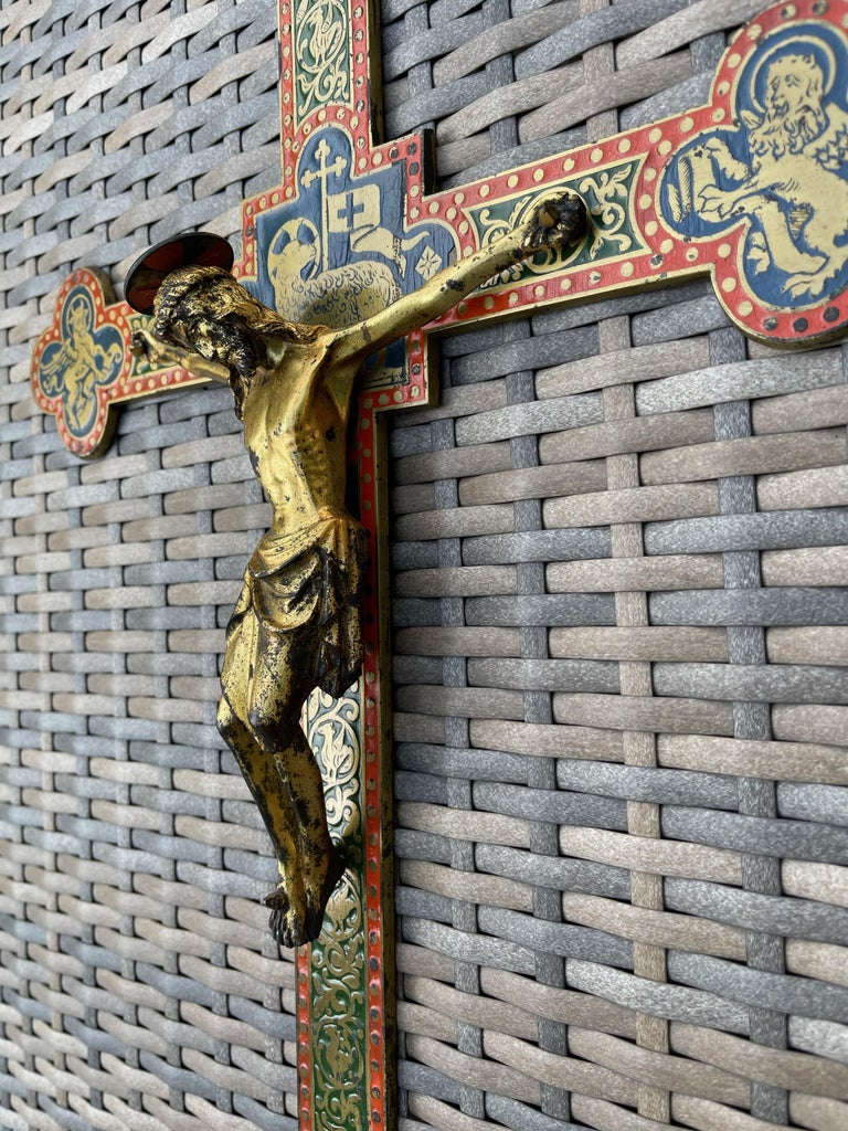 Antique Gothic Revival Crucifix w. Bronze Corpus and Enamelled ...