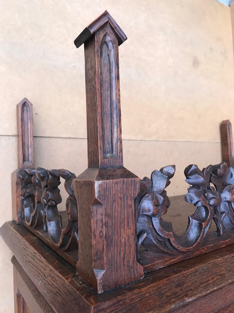 Antique Gothic Revival Hand Carved Oak Wall Cabinet with Gargoyles ...