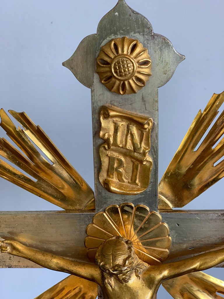 Antique Gothic Revival Silvered Bronze Crucifix with a Gilt Bronze ...