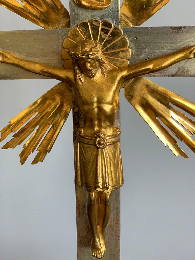 Antique Gothic Revival Silvered Bronze Crucifix with a Gilt Bronze ...