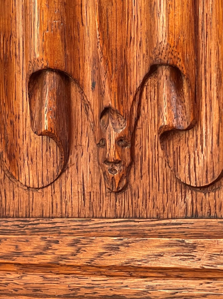 Antique Gothic Revival Stool with Christogram and Demon Carvings and ...