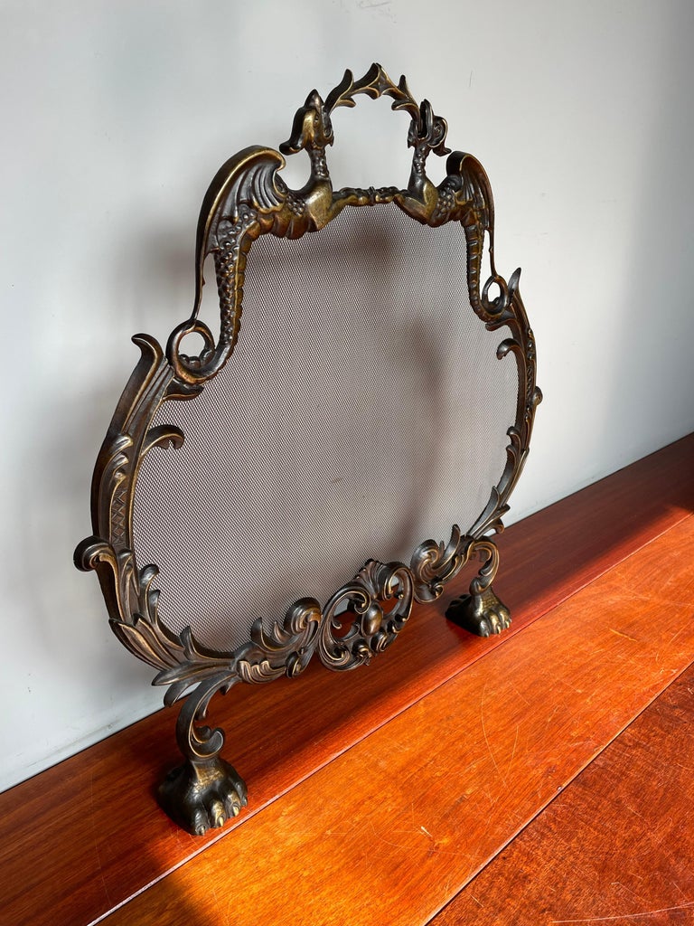 Antique Gothic Style Bronze Firescreen with Dragon Sculptures and Mint ...
