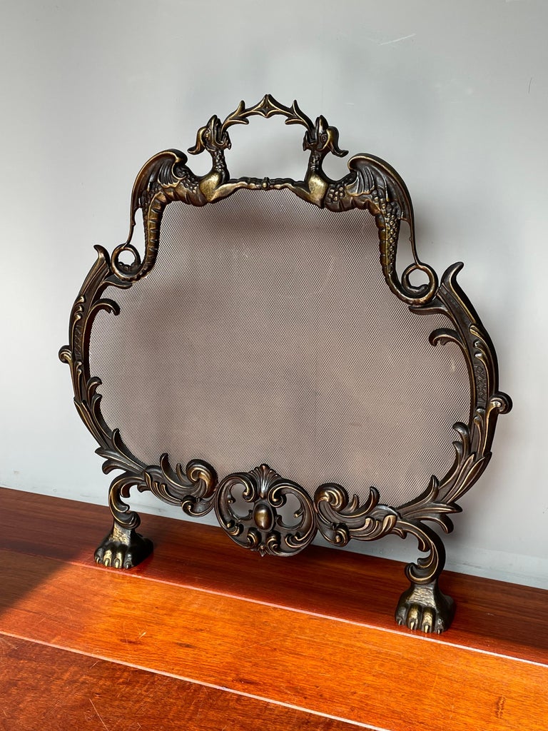 Antique Gothic Style Bronze Firescreen with Dragon Sculptures and Mint ...