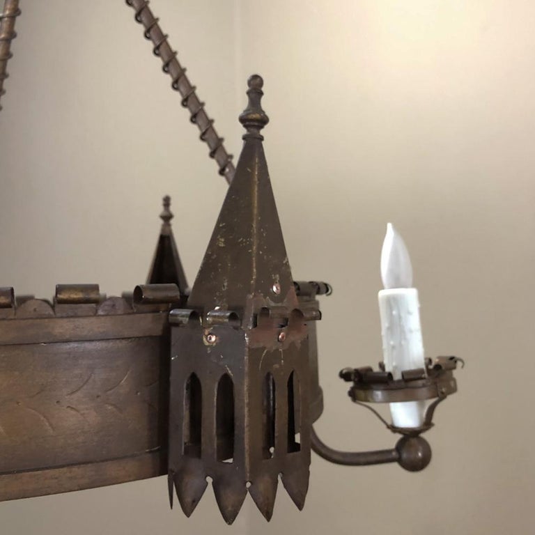 Antique Gothic Wrought Iron Chandelier For Sale at 1stDibs
