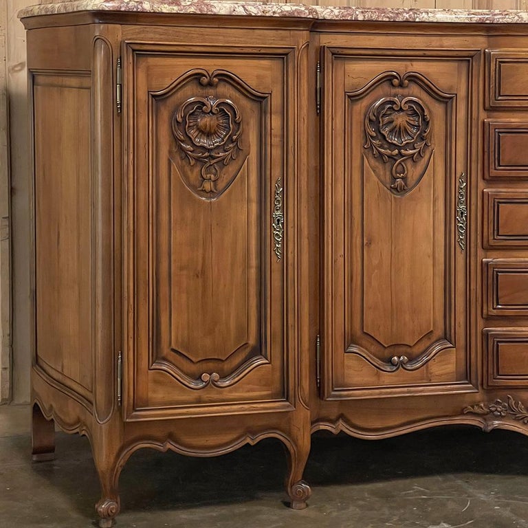 Antique Grand French Regence Marble Top Walnut Buffet For Sale at 1stDibs