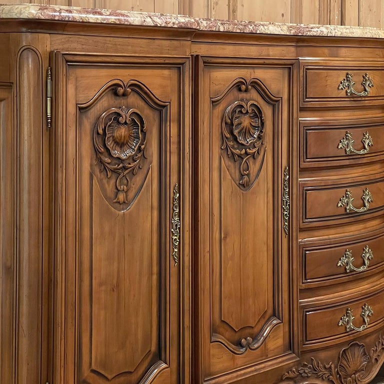 Antique Grand French Regence Marble Top Walnut Buffet For Sale at 1stDibs
