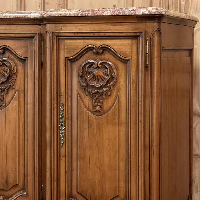 Antique Grand French Regence Marble Top Walnut Buffet For Sale at 1stDibs