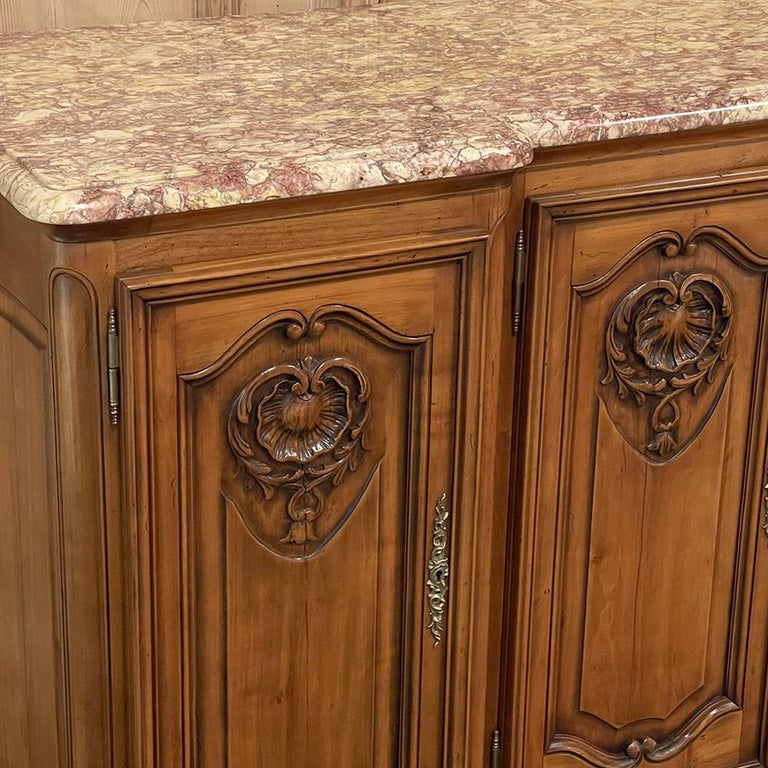 Antique Grand French Regence Marble Top Walnut Buffet For Sale at 1stDibs
