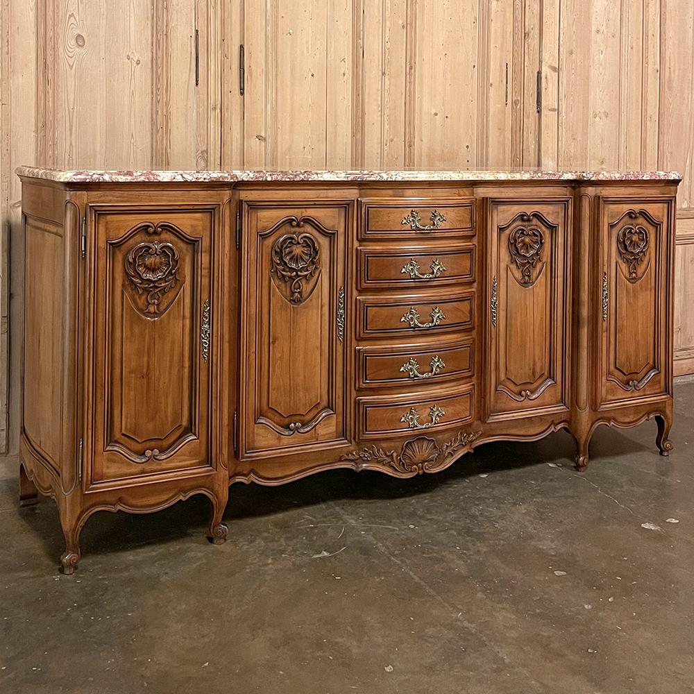 Antique Grand French Regence Marble Top Walnut Buffet For Sale at 1stDibs