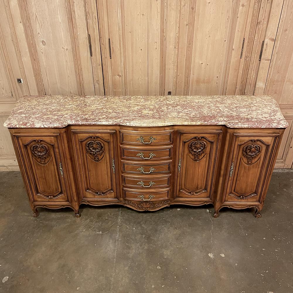 Antique Grand French Regence Marble Top Walnut Buffet For Sale at 1stDibs