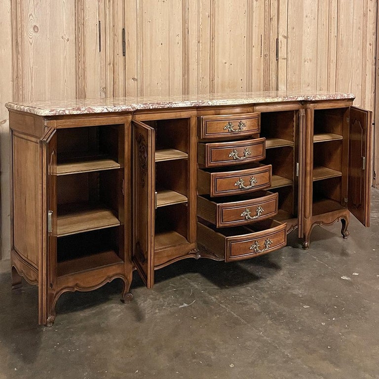 Antique Grand French Regence Marble Top Walnut Buffet For Sale at 1stDibs