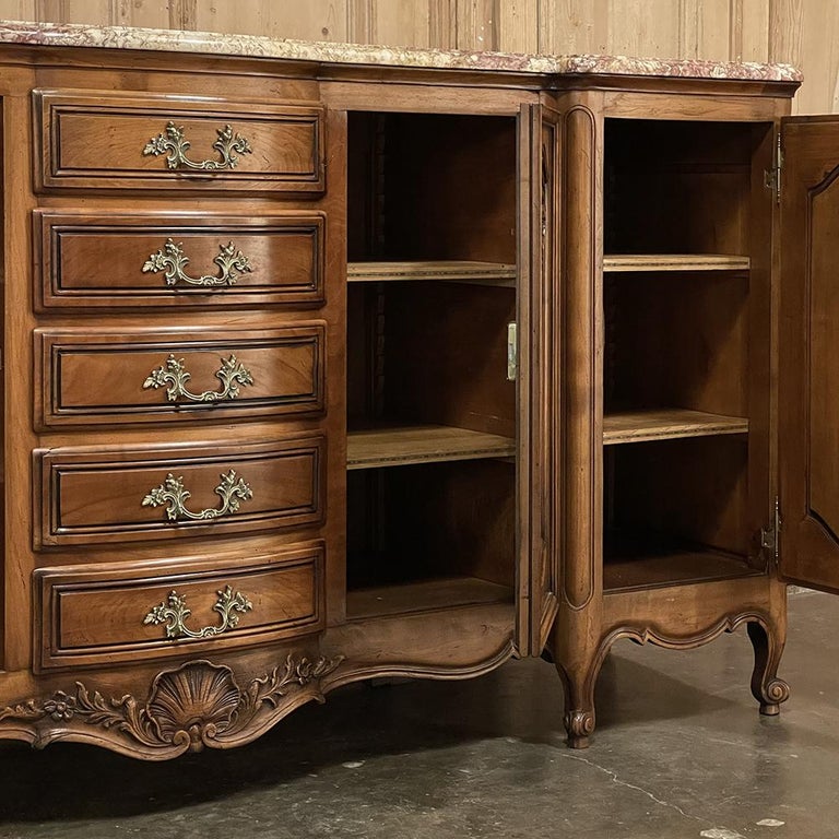 Antique Grand French Regence Marble Top Walnut Buffet For Sale at 1stDibs