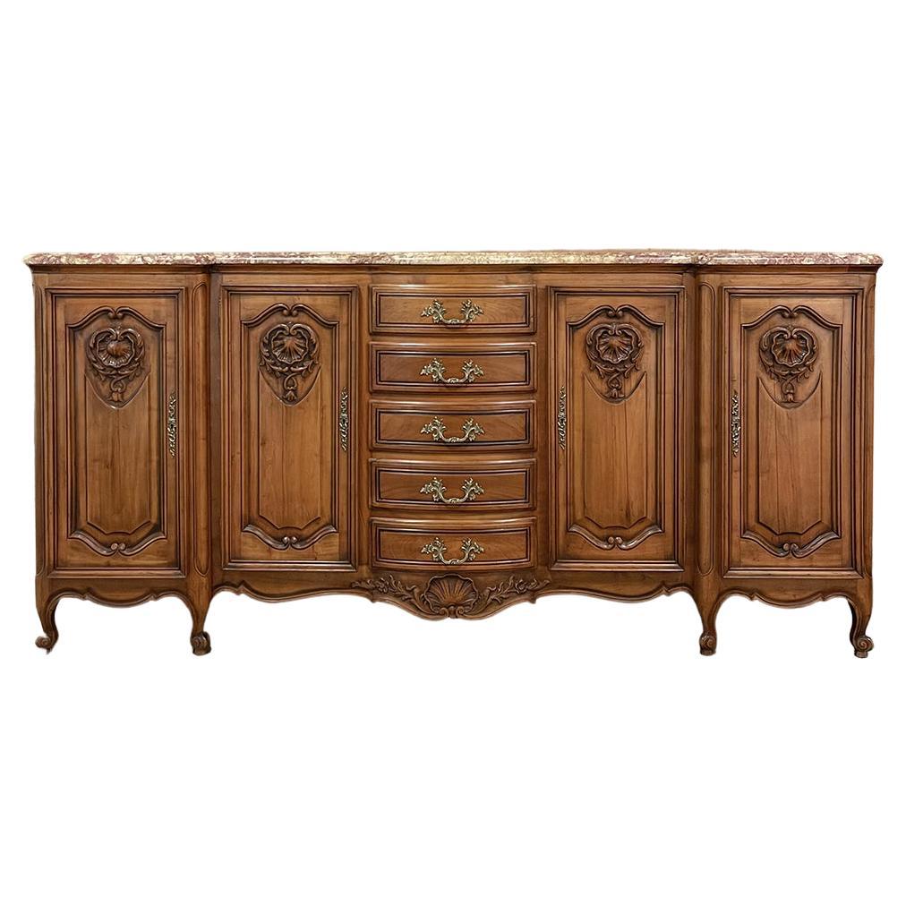 Antique Grand French Regence Marble Top Walnut Buffet For Sale at 1stDibs