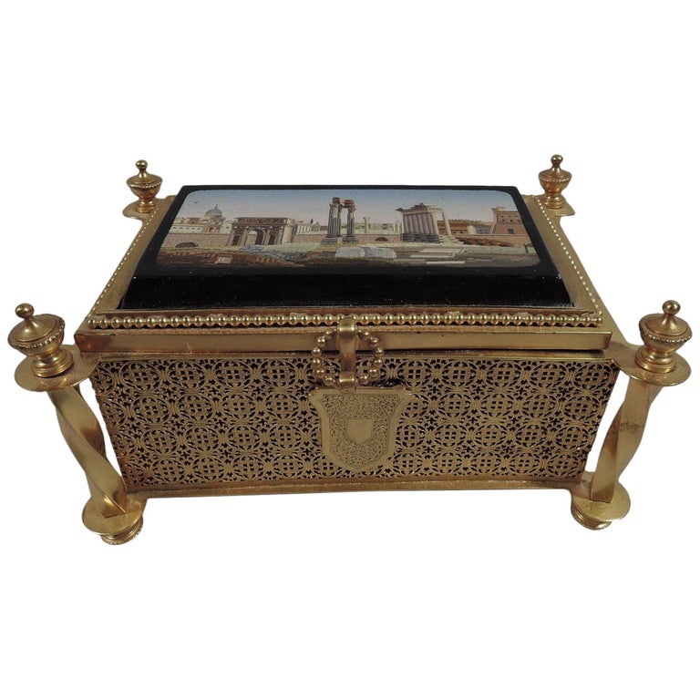 Antique Grand Tour Jewelry Casket Box with Roman Forum Micro Mosaic For ...