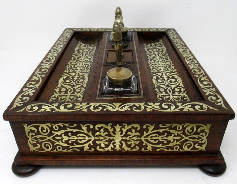 Antique Grand Tour Mahogany Brass Inlaid Desk Set Inkstand English ...