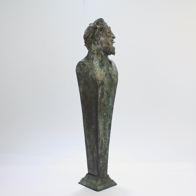 Antique Grand Tour Verdigris Bronze Herm Sculpture of Bacchus or a Faun ...