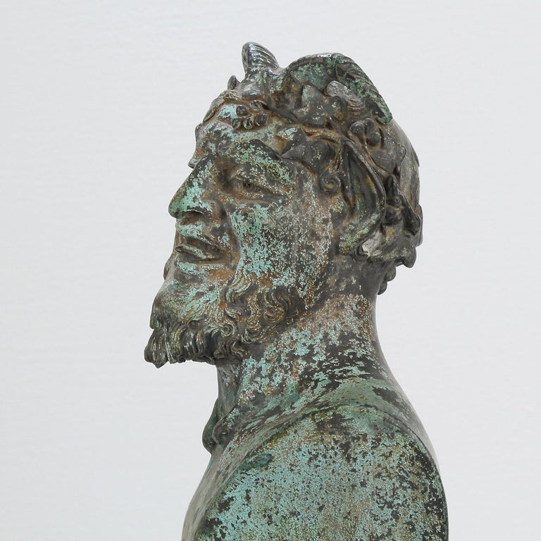 Antique Grand Tour Verdigris Bronze Herm Sculpture of Bacchus or a Faun ...