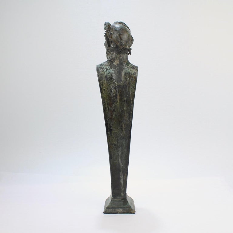 Antique Grand Tour Verdigris Bronze Herm Sculpture of Bacchus or a Faun ...