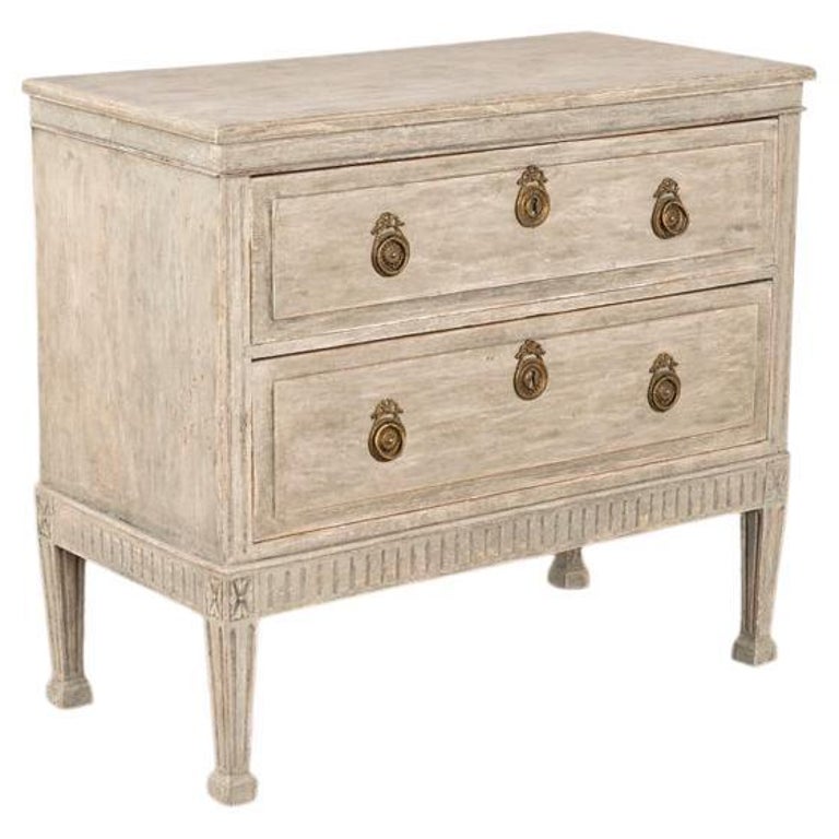 Antique Gray Painted Chest of Two Drawers from Sweden at 1stDibs